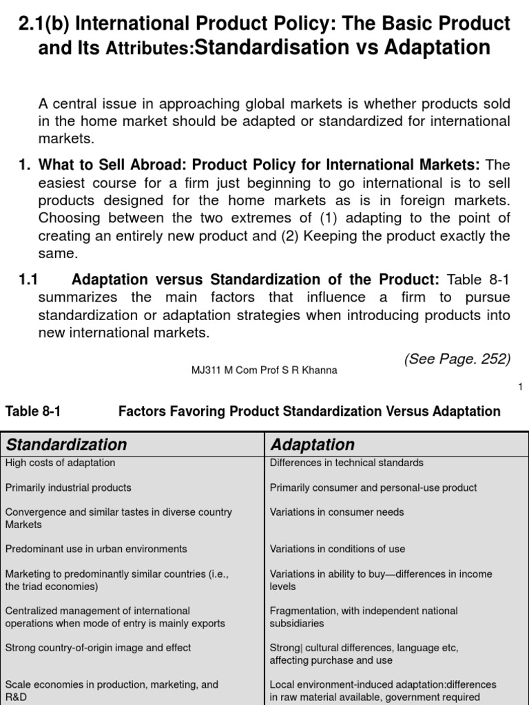2.1 (B) ProductPolicy Standardisation Vs Adaptation PDF | PDF ...