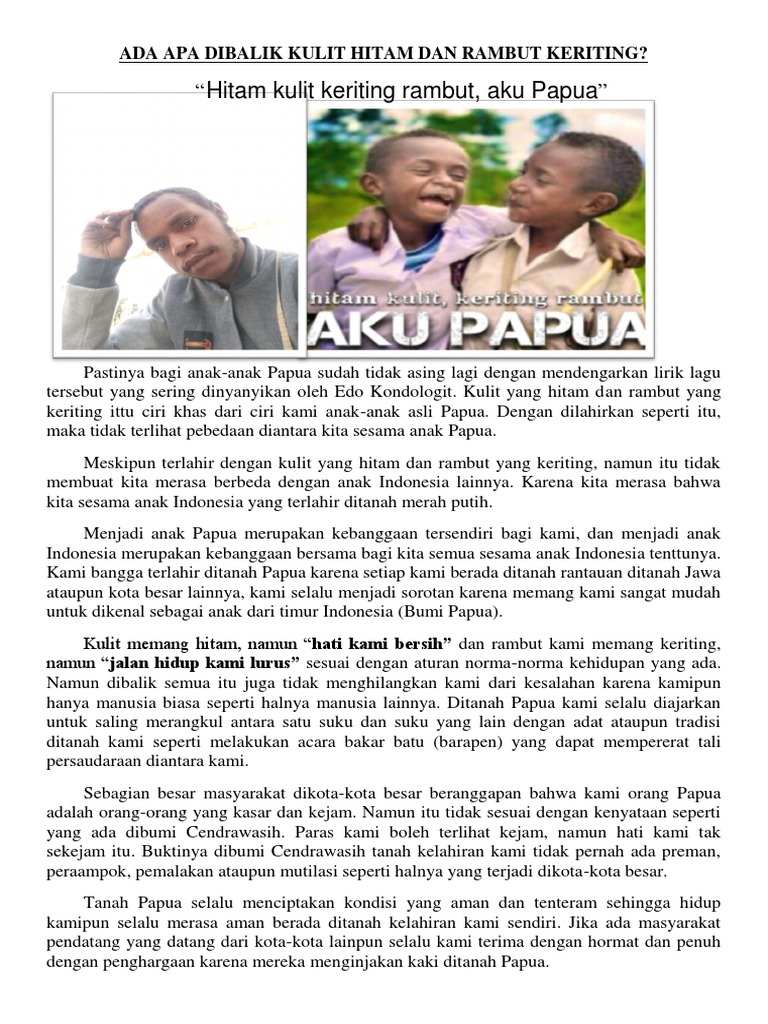 Identitas Anak Papua: Kulit Hitam & Keriting | PDF | Seni