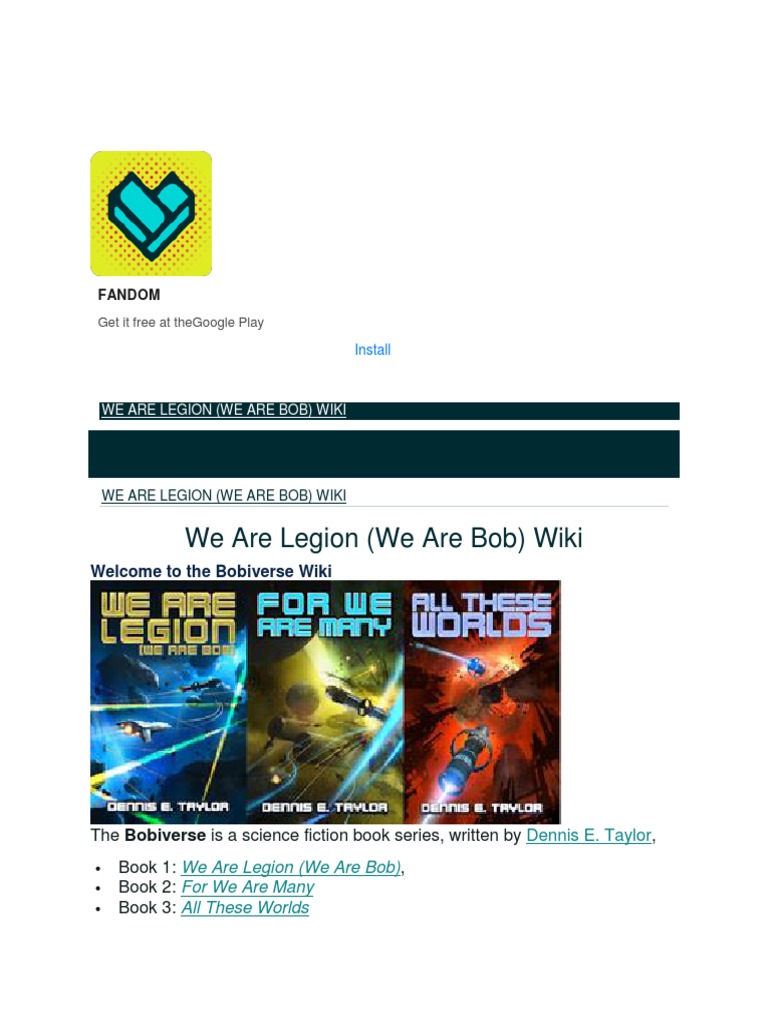 We Are Legion (We Are Bob) Wiki: Fandom | Virtual Reality | Wiki
