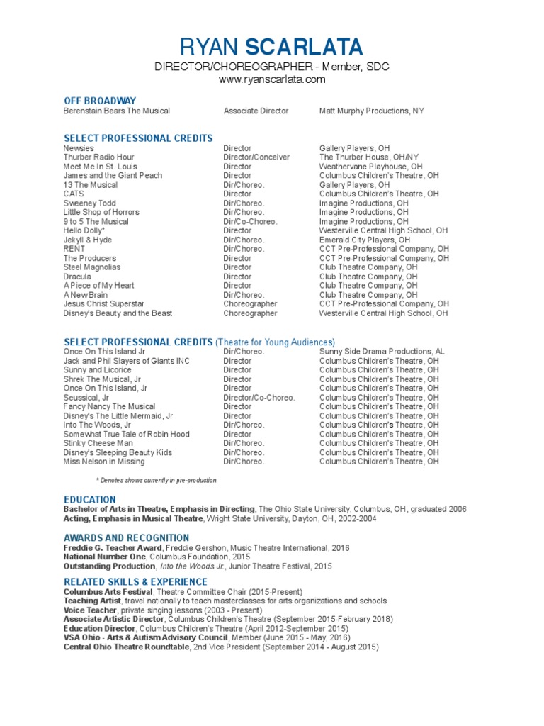 Ryan Scarlata: Director & Choreographer | PDF | Musical Theatre ...