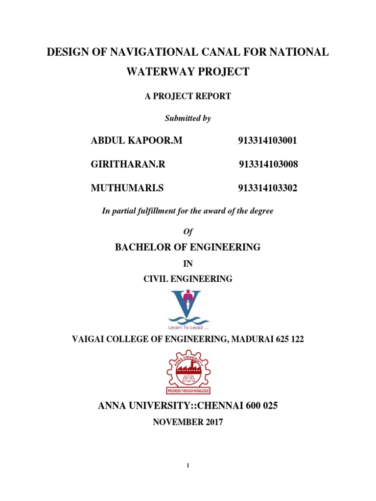 Navigational Canal Design Report | PDF | Canal | Slope
