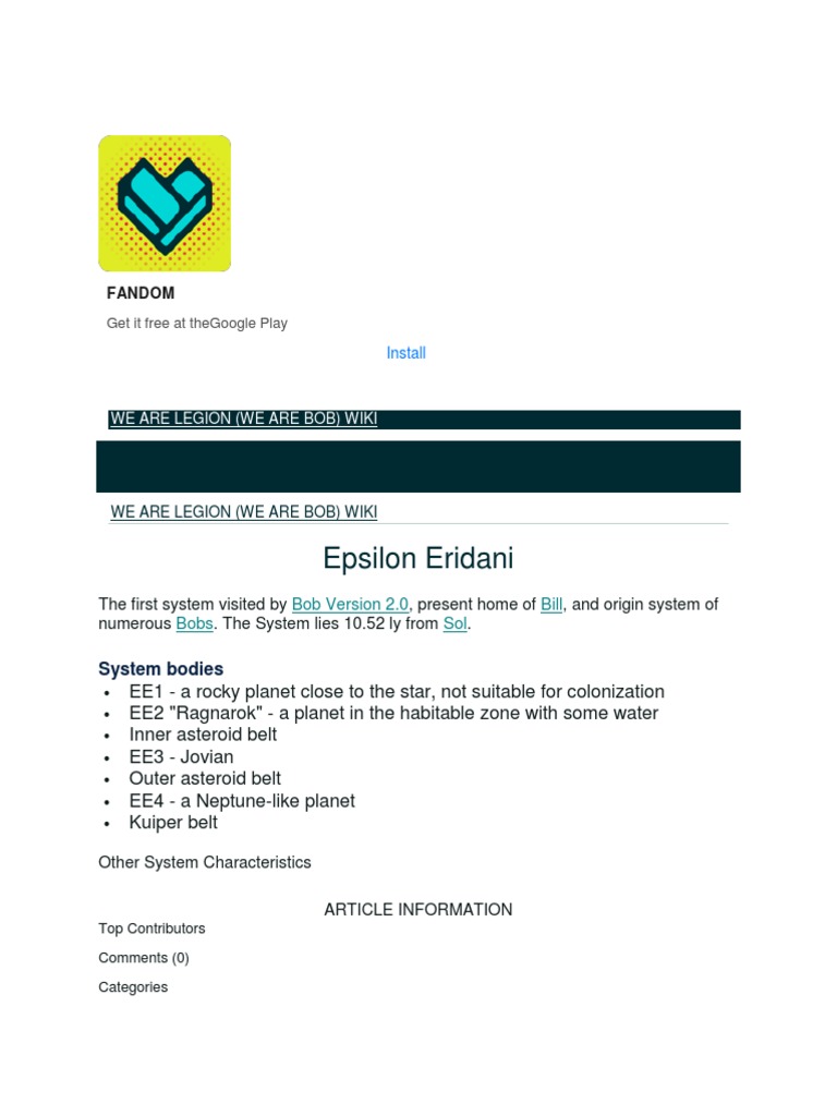 Epsilon Eridani: Fandom | PDF | Games & Activities | Science & Mathematics