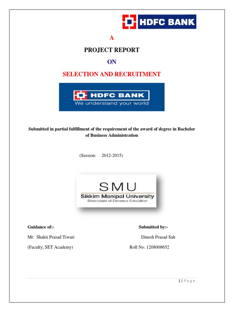 RECRUITMENT AND SELECTION in HDFC BANK PDF | PDF | Human Resources ...