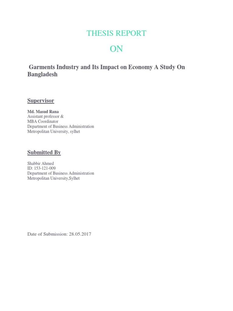 Thesis Report: Garments Industry and Its Impact On Economy A Study On ...