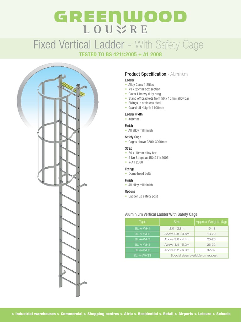 Fixed Vertical Ladder - With Safety Cage: TESTED TO BS 4211:2005 + A1 ...