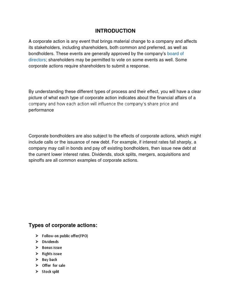 An Overview of Common Corporate Actions: Their Types, Processes, and ...