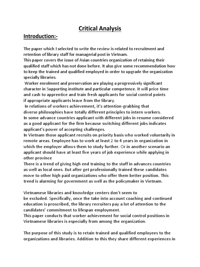 Critical Analysis: Introduction | PDF | Employment | Salary