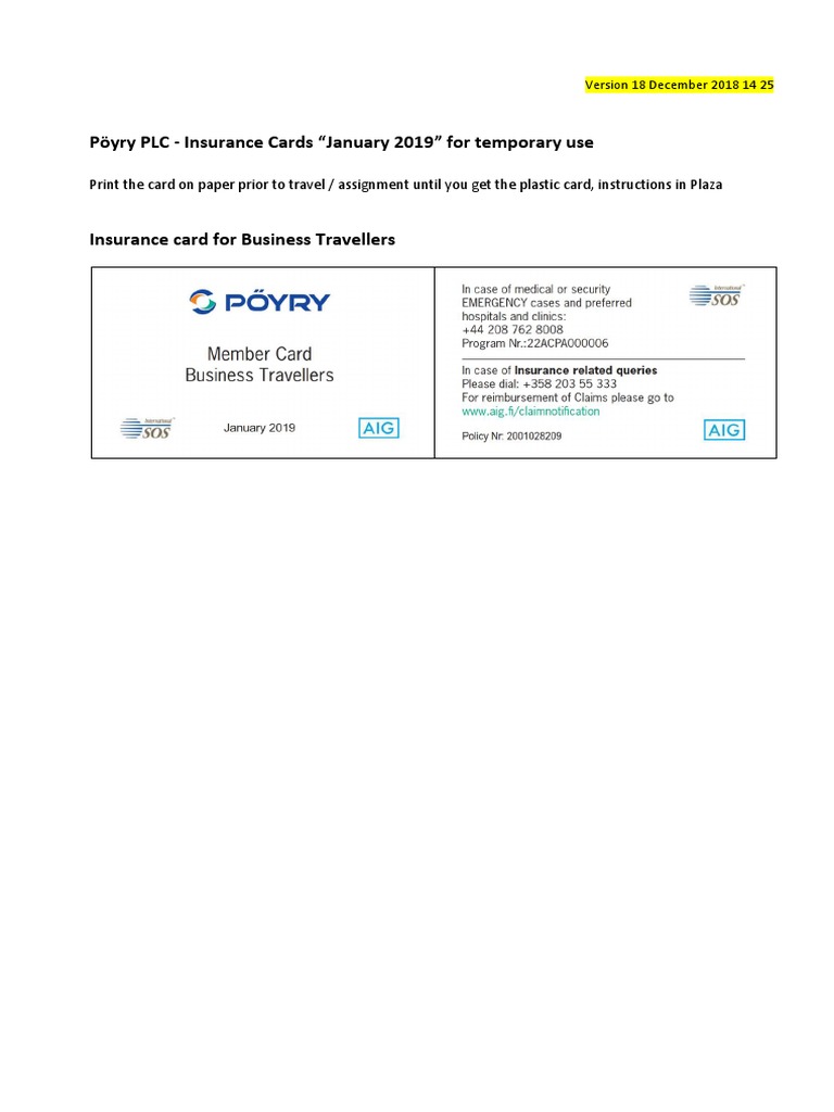Pöyry PLC Temporary Insurance Card | PDF | Business