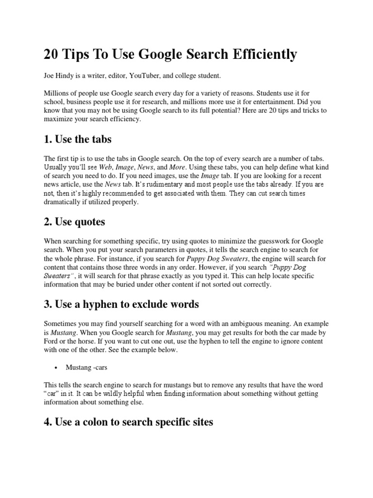 Google Search Tips for Students | PDF | Web Search Engine | Search ...
