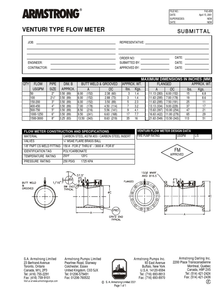 Venturi Type Flow Meter: Submittal | PDF | Gas Technologies | Chemical ...