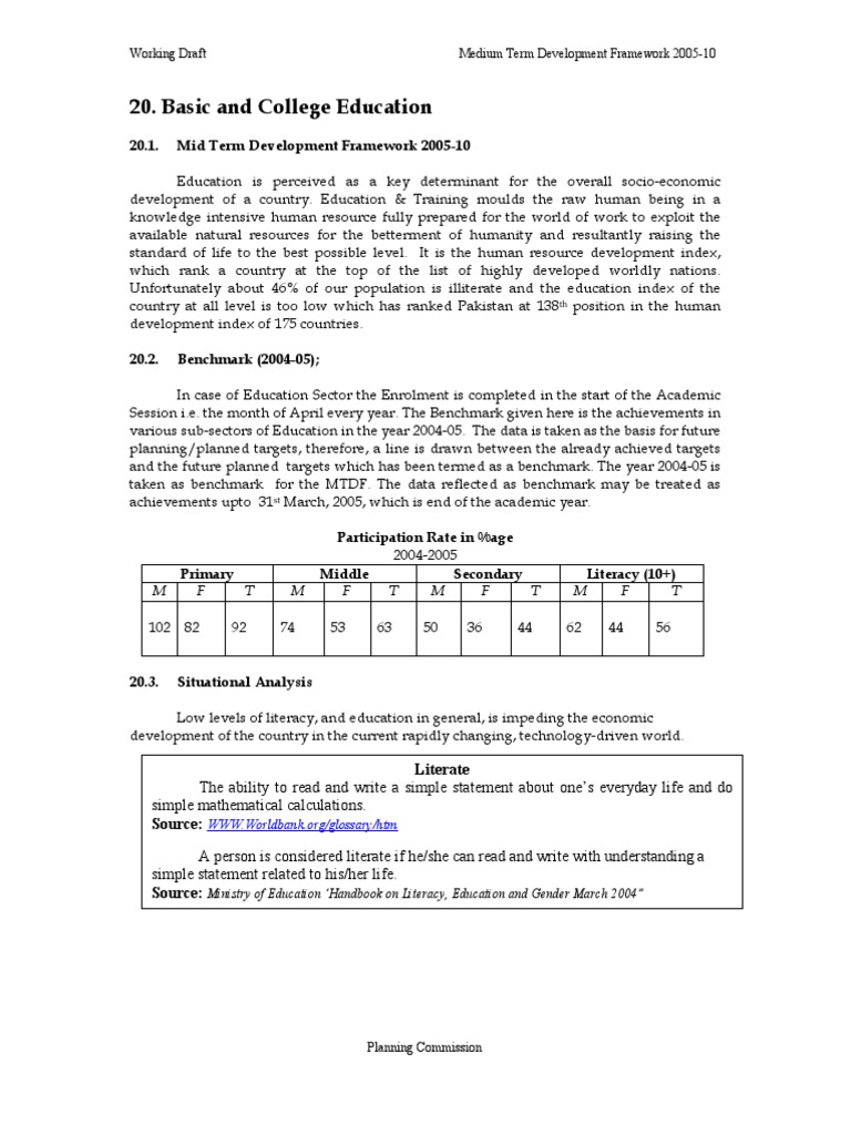 Basic and College Education: Working Draft Medium Term Development ...