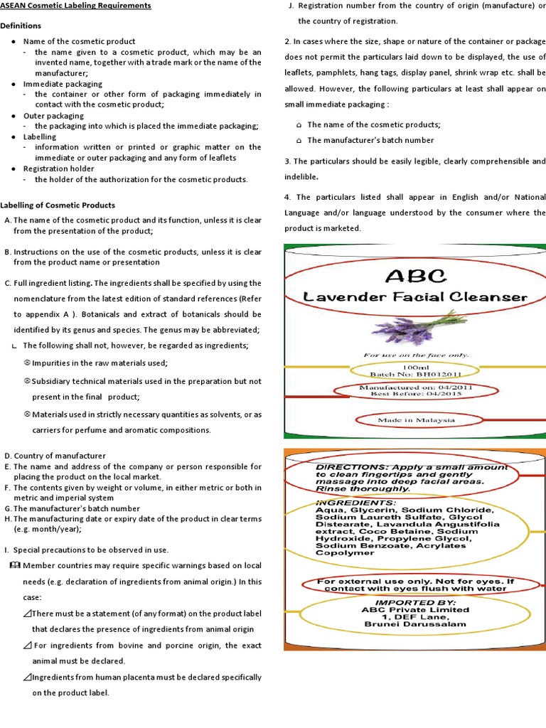 ASEAN Cosmetic Labeling Requirements DOCS | Packaging And Labeling ...