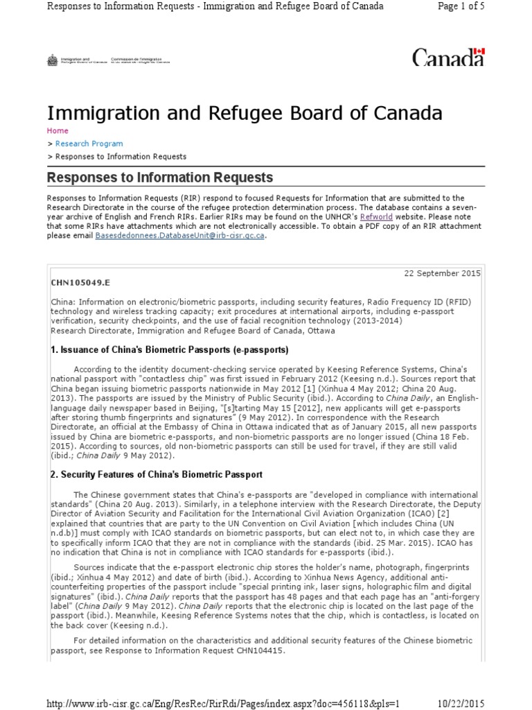 Immigration and Refugee Board of Canada: Responses To Information ...