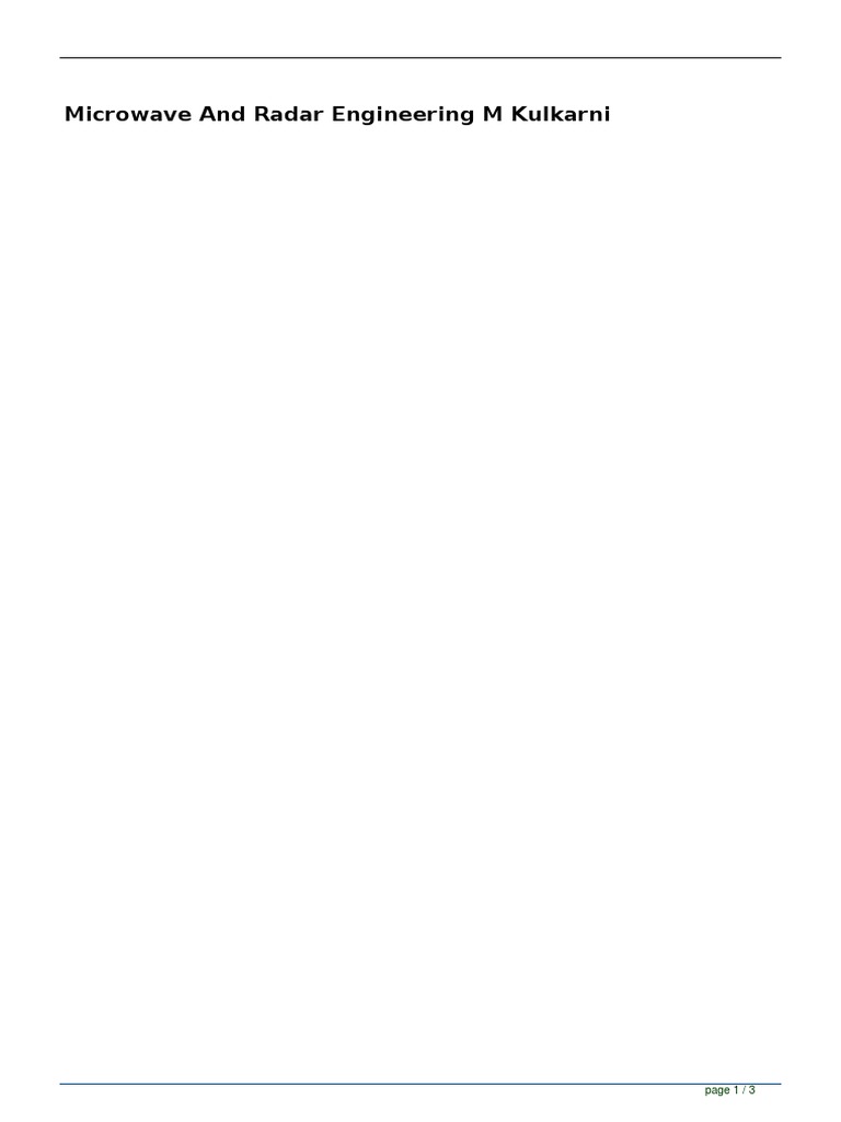 Microwave and Radar Engineering M Kulkarni | PDF | Radar | Microwave