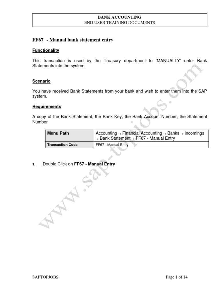 Manual Bank Statement Entry in SAP FF67 | PDF | Banks | Financial ...