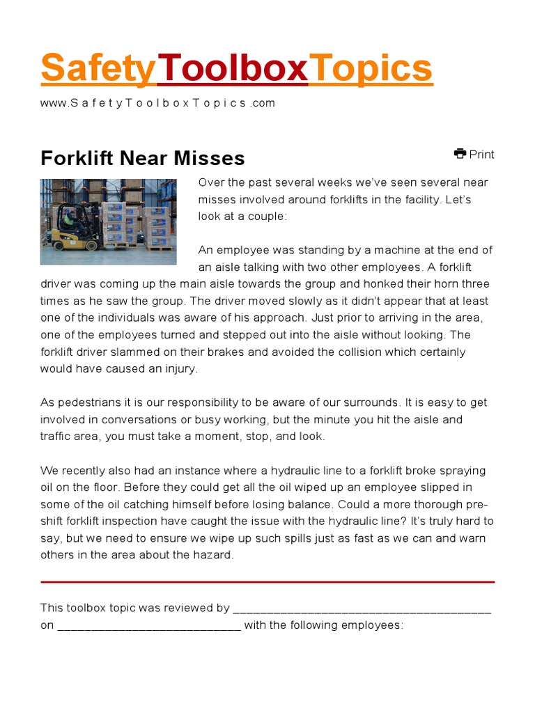 Forklift Near Misses | PDF | Forklift