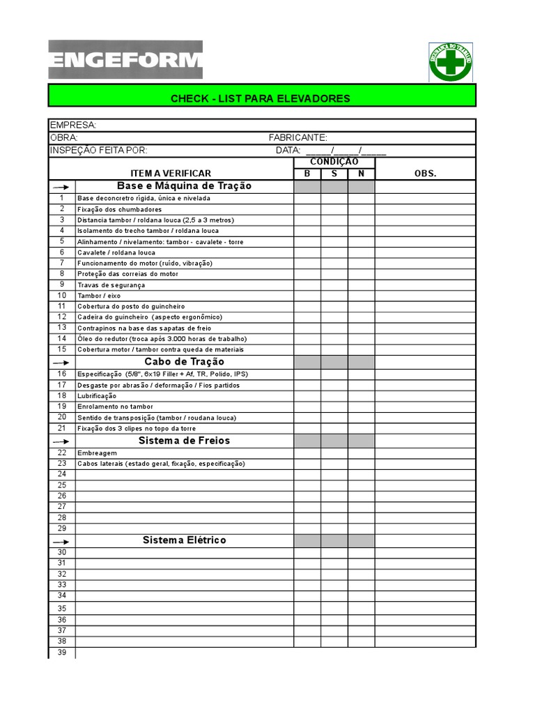 Check List Elevador | PDF | Natureza