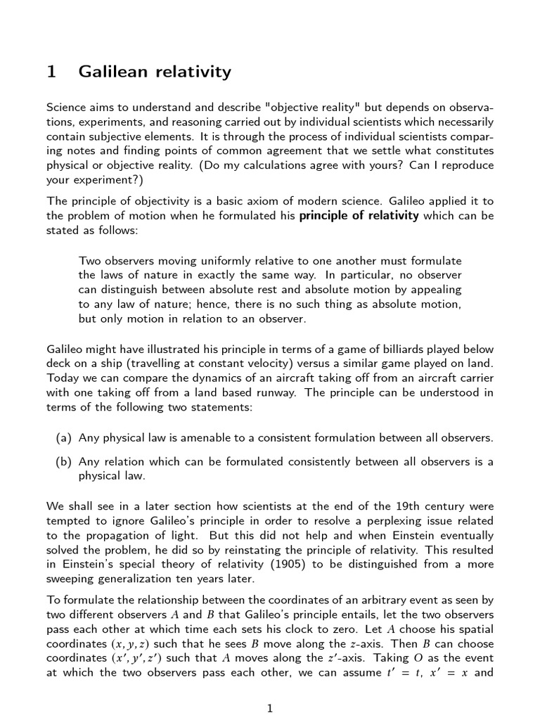 1 Galilean Relativity | PDF | Special Relativity | Physical Law