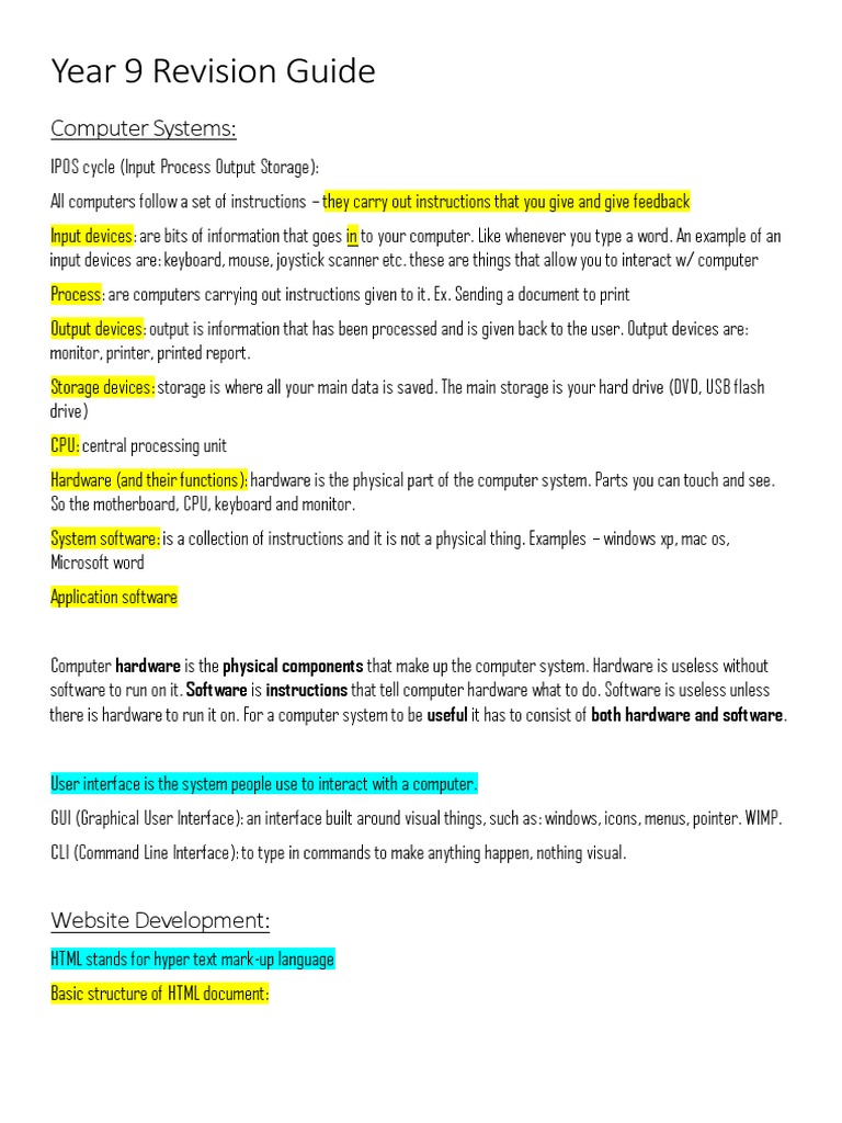 Year 9 Revision Guide: Computer Systems | PDF | Computer Hardware | Html