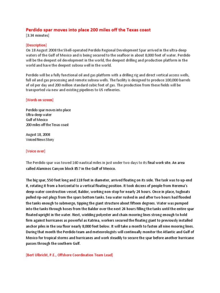 Perdido Spar Moves Into Place Transcript | PDF | Tropical Cyclones ...