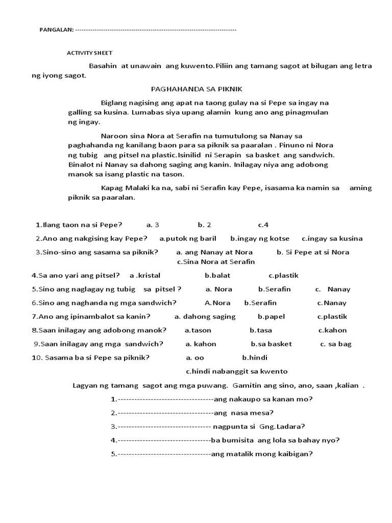 Activity Sheet Filipino1 | PDF