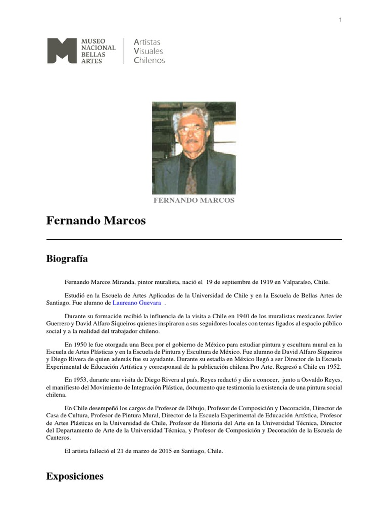 Biografía de Fernando Marcos, Muralista Chileno | PDF | Santiago | Chile