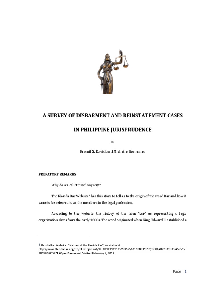 A Survey of Disbarment and Reinstatement Cases in Philippine ...