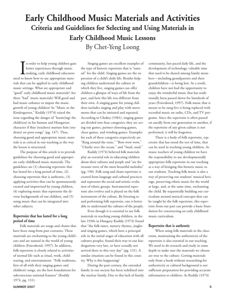 Early Childhood Music: Materials and Activities | Download Free PDF ...