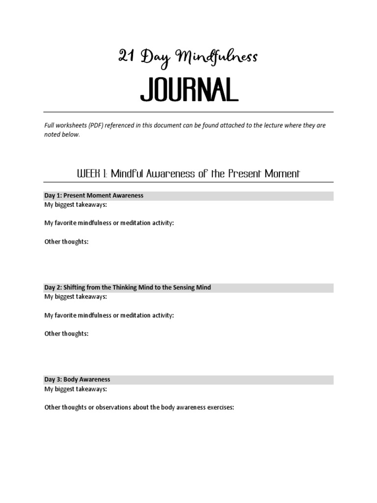 21 Day Mindfulness Journal | PDF | Mindfulness | Thought