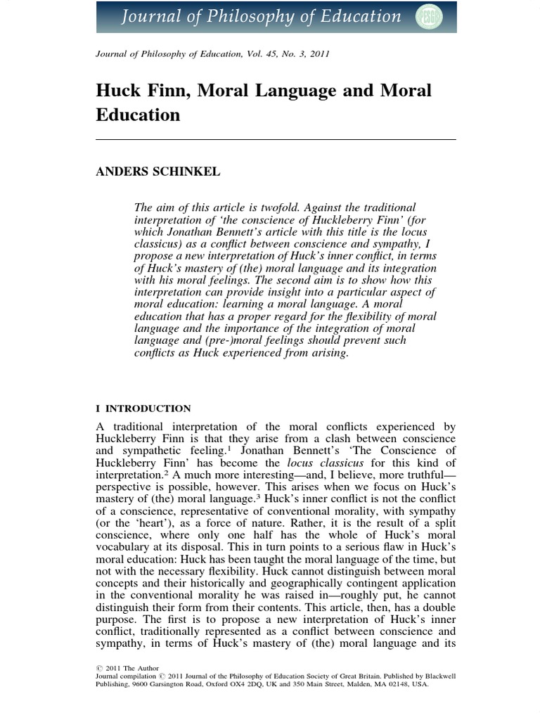 Huck Finn Moral Language and Moral Educa PDF | PDF | Conscience ...