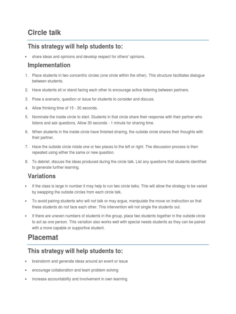 Circle Talk | PDF | Brainstorming | Learning