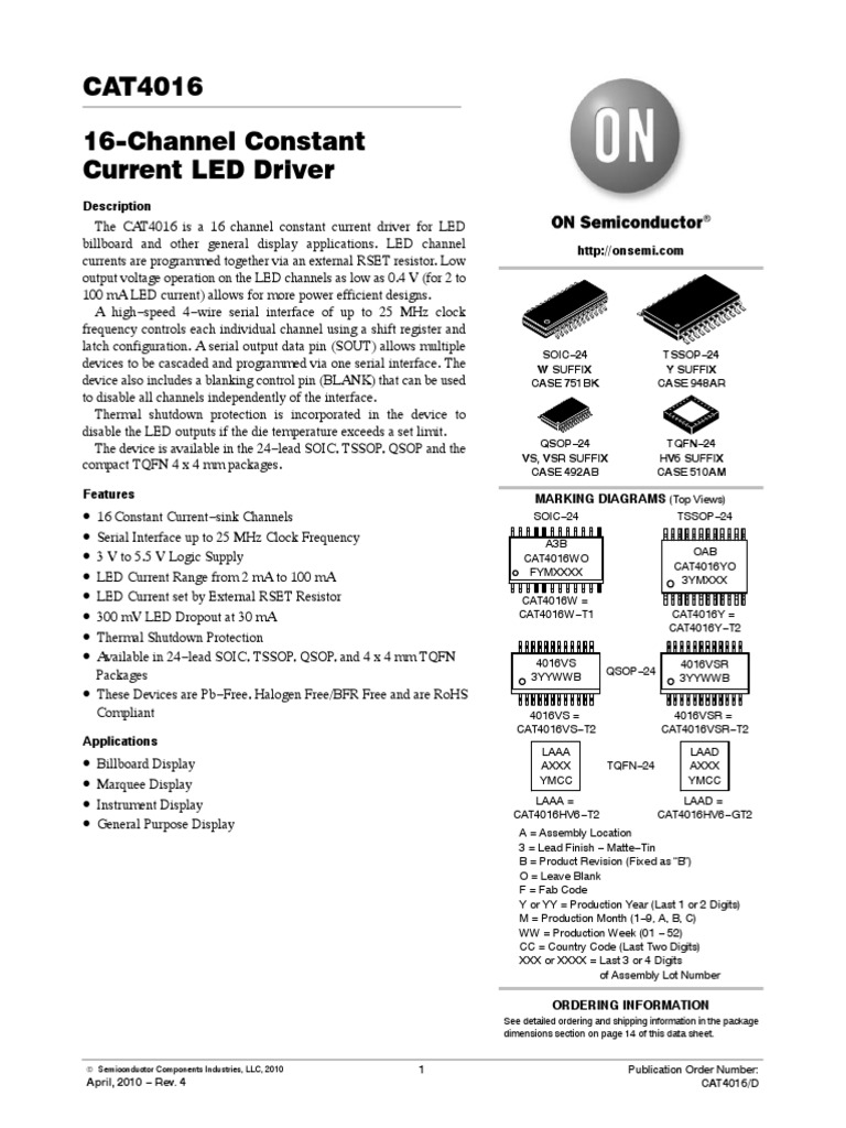 CAT4016 16-Channel Constant Current LED Driver: Description | PDF ...