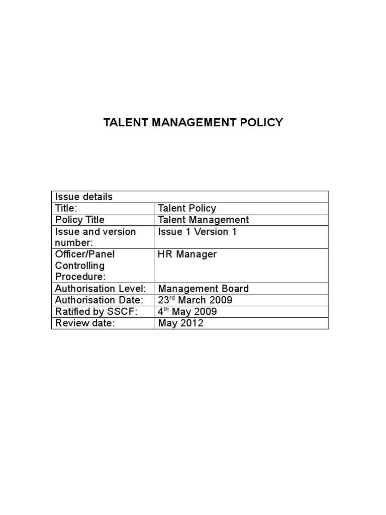 Talent Management Policy | PDF | Talent Management | Employee Retention