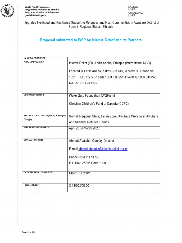 Project Proposal For WFP-Final13032019 | PDF | Refugee | Sustainability