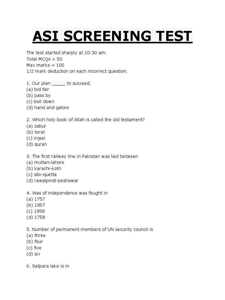 Asi Screening Test | PDF