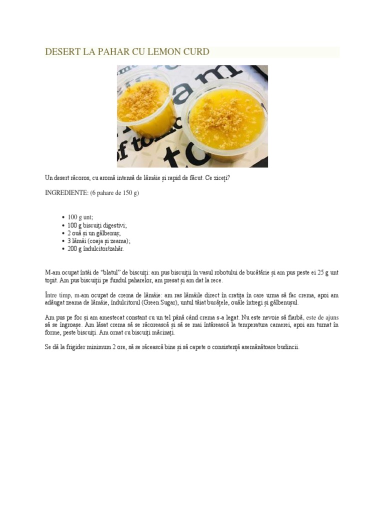Desert La Pahar Cu Lemon Curd | PDF