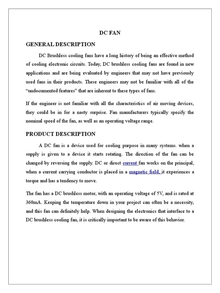 DC Fan General Description: Current Magnetic Field | PDF