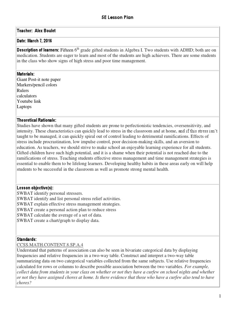 Lesson Plan | PDF | Stress Management | Stress (Biology)