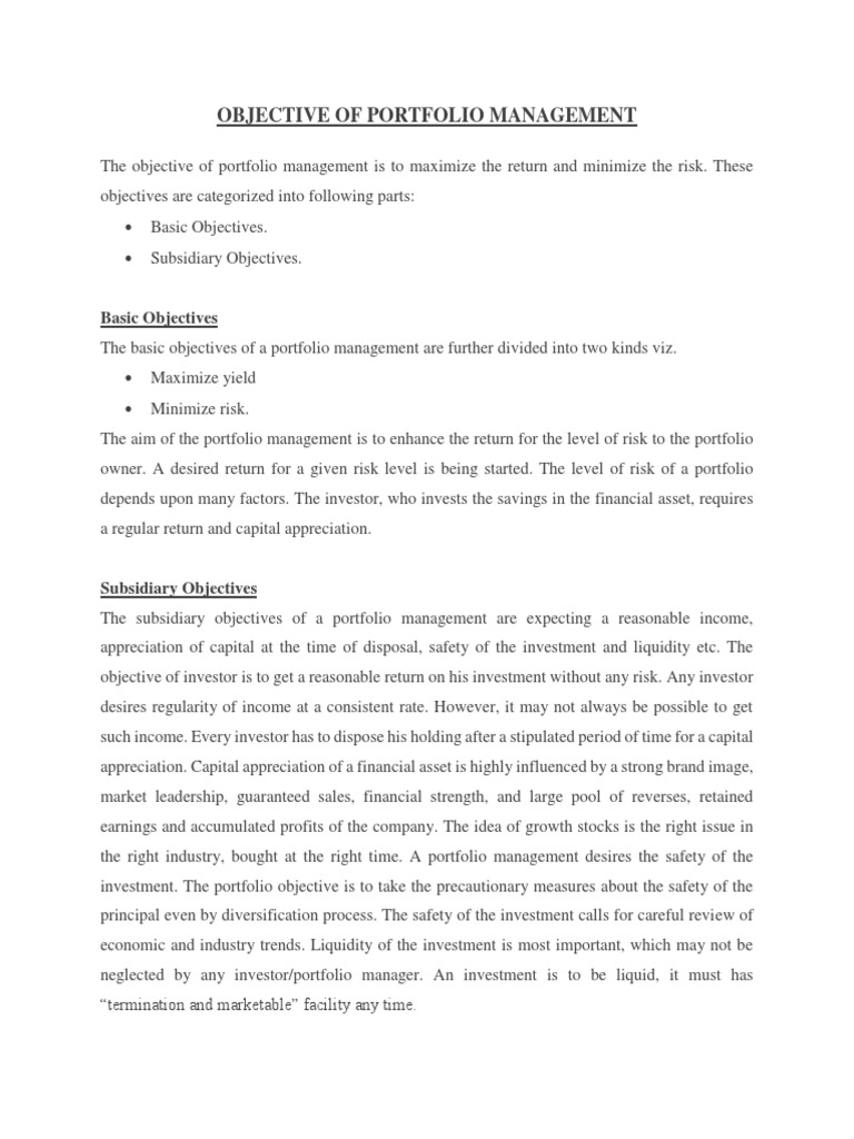 Objective of Portfolio Management: Basic Objectives | Download Free PDF ...