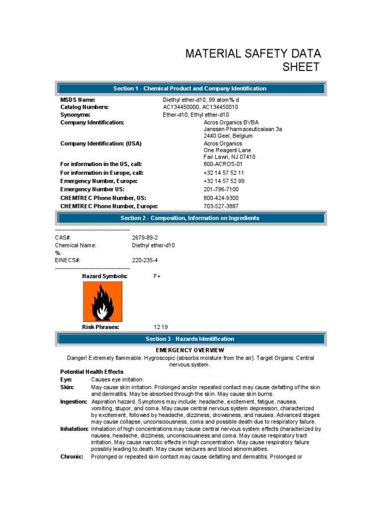 Material Safety Data Sheet: Section 1 - Chemical Product and Company ...