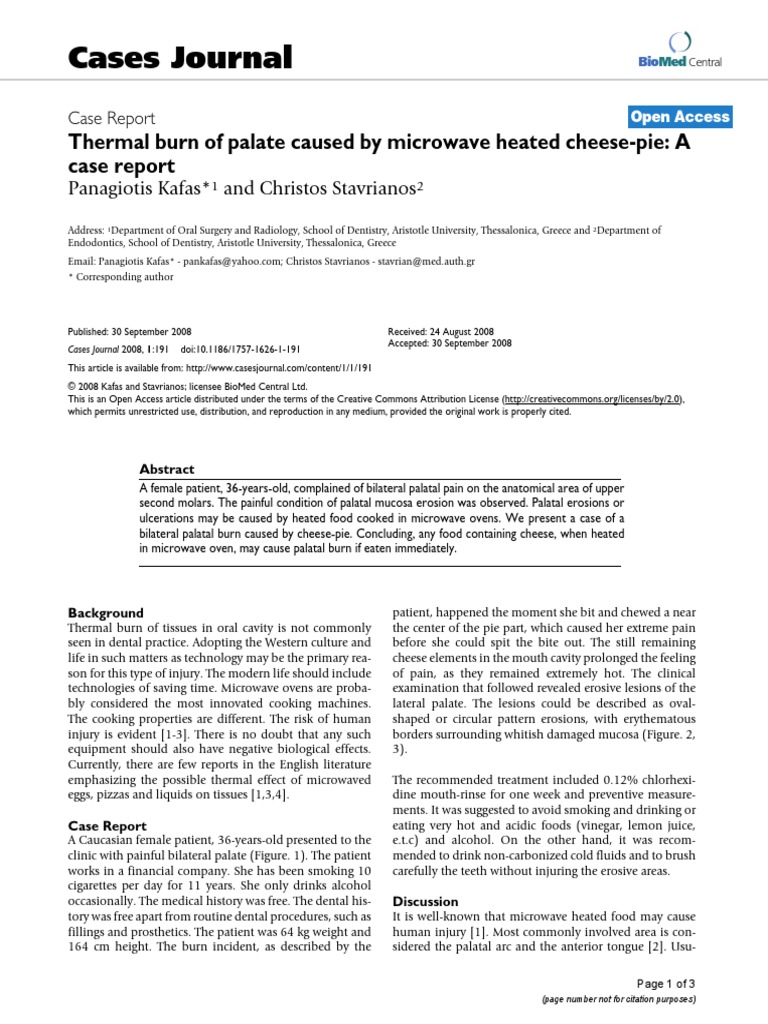 Cases Journal: Thermal Burn of Palate Caused by Microwave Heated Cheese ...