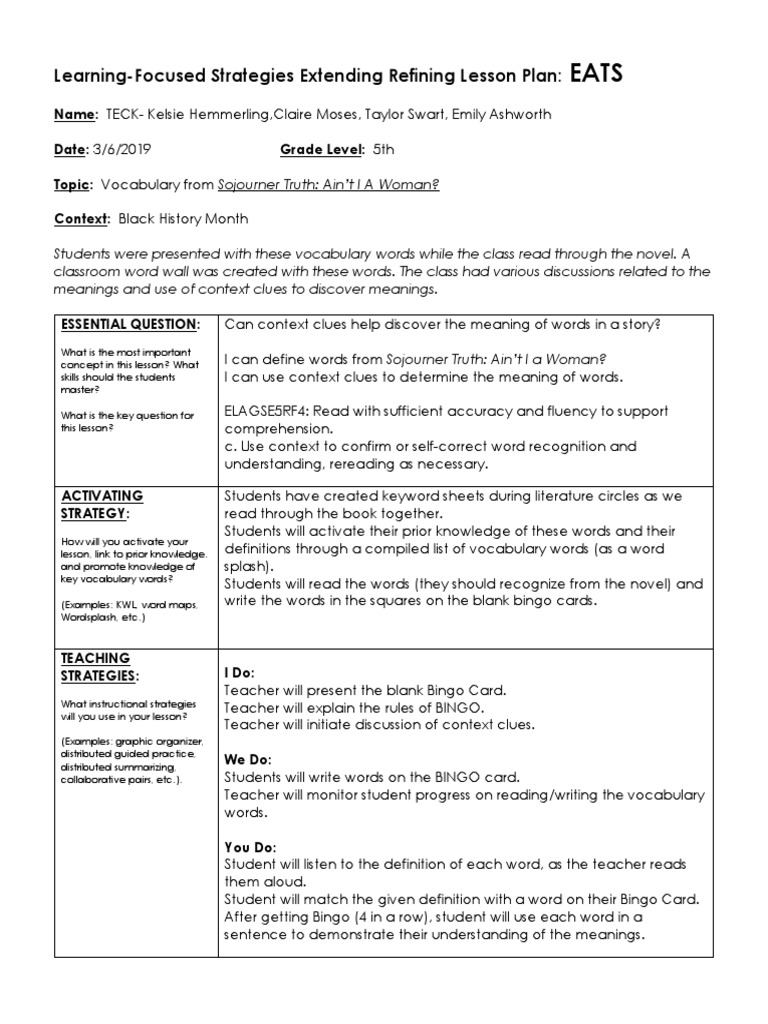 Learning-Focused Strategies Extending Refining Lesson Plan | PDF ...