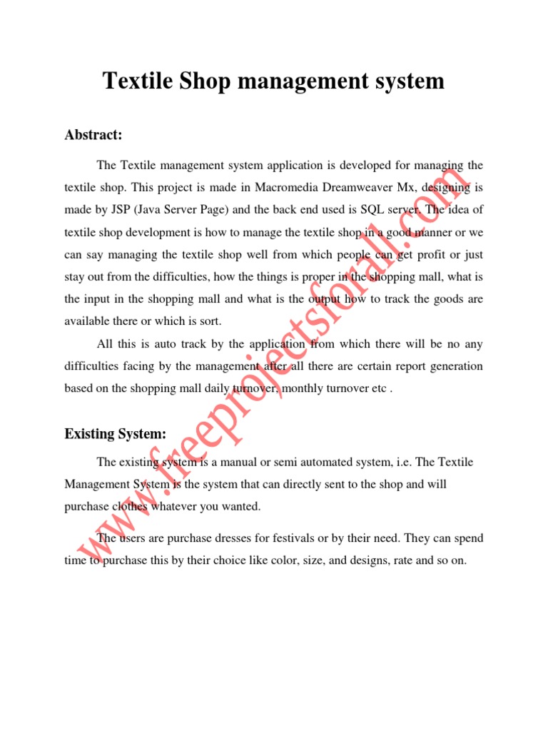 Textile Shop Management System | PDF | Java Server Pages | Floppy Disk