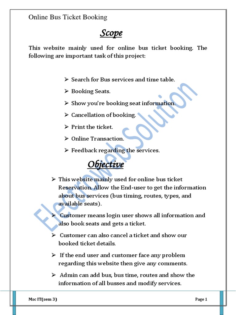 Scope: Online Bus Ticket Booking | PDF | Areas Of Computer Science ...