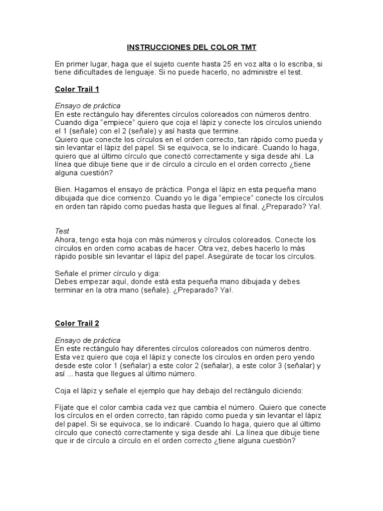 Instrucciones Del Trail Making Test | PDF | Ocio