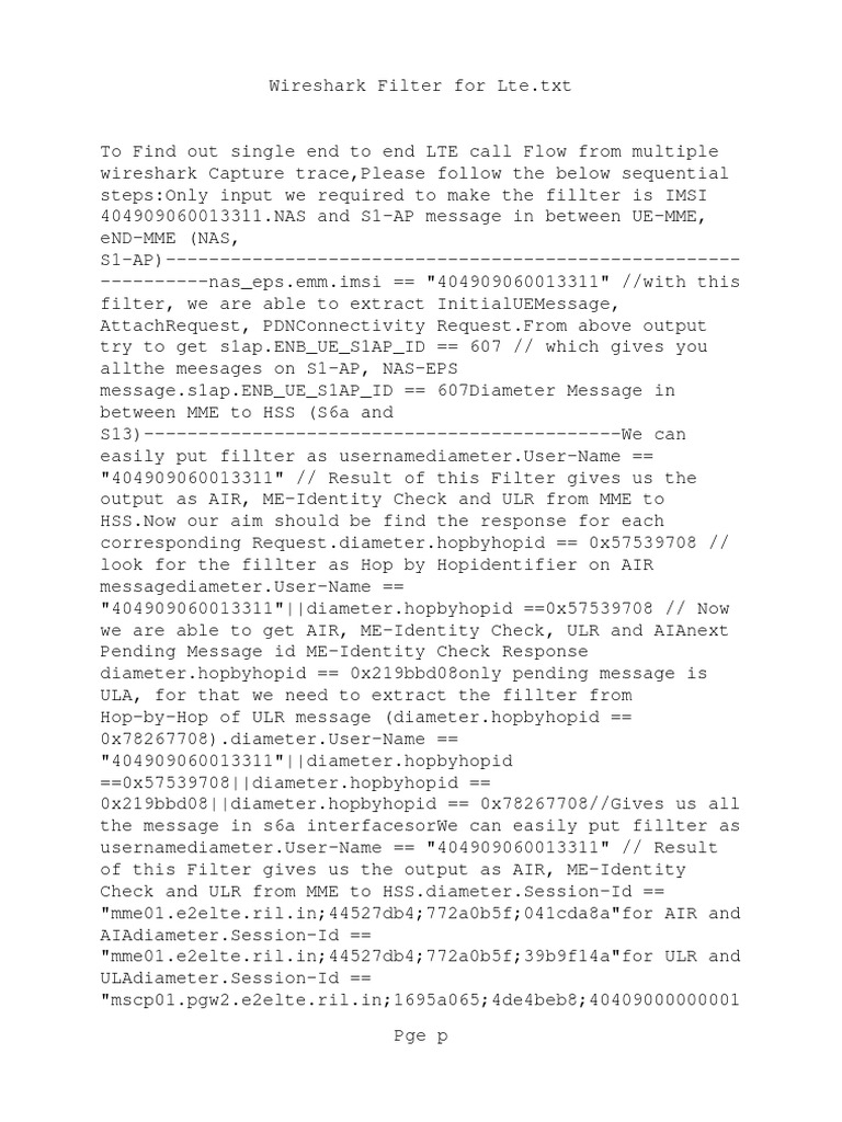 LTE Call Flow Filtering Guide | PDF | Telecommunications Standards ...