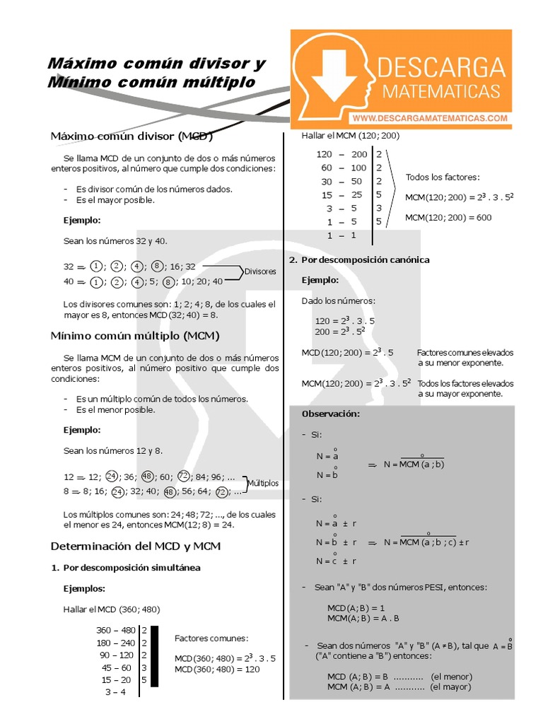 Mínimo Común Múltiplo y Máximo Común Divisor. | PDF | Aritmética | Números