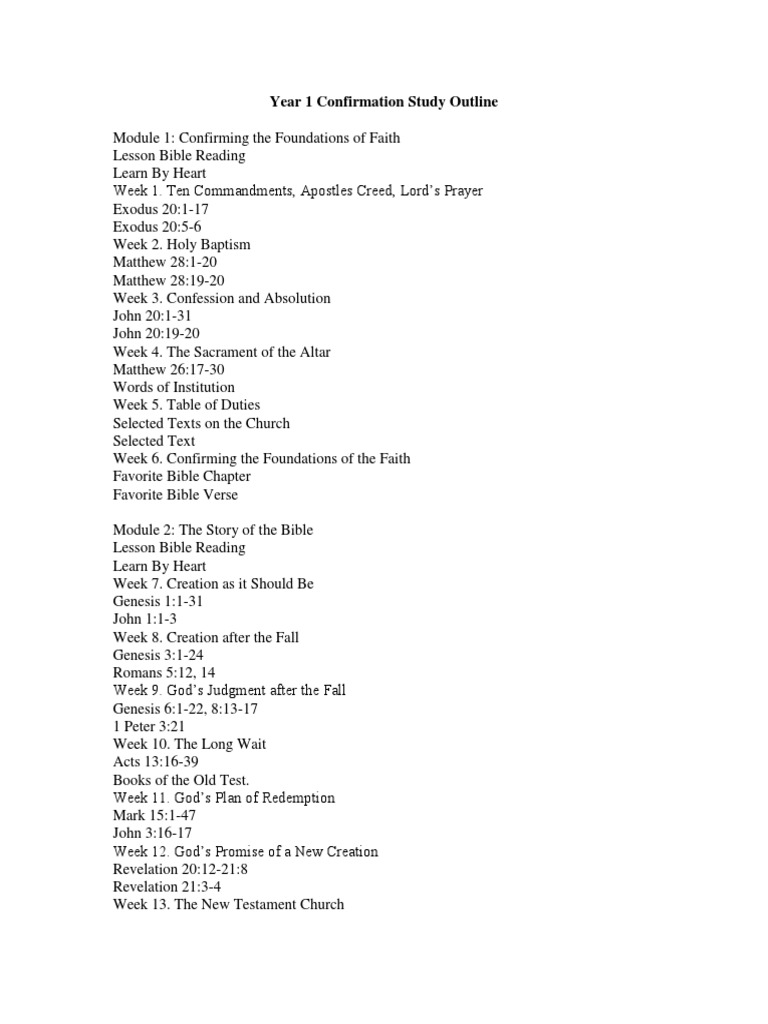 Confirmation Study Outline | PDF | Confirmation | Gospel Of Luke
