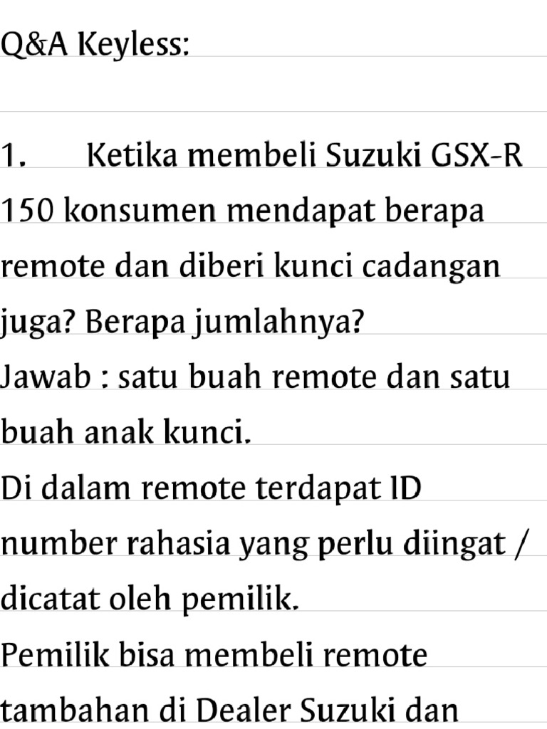 Kunci Keyless GSXXX R PDF | PDF