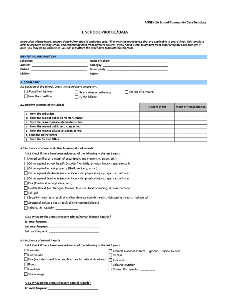 SIP Annex 1A School Community Data Template 10302015 | PDF | Natural ...